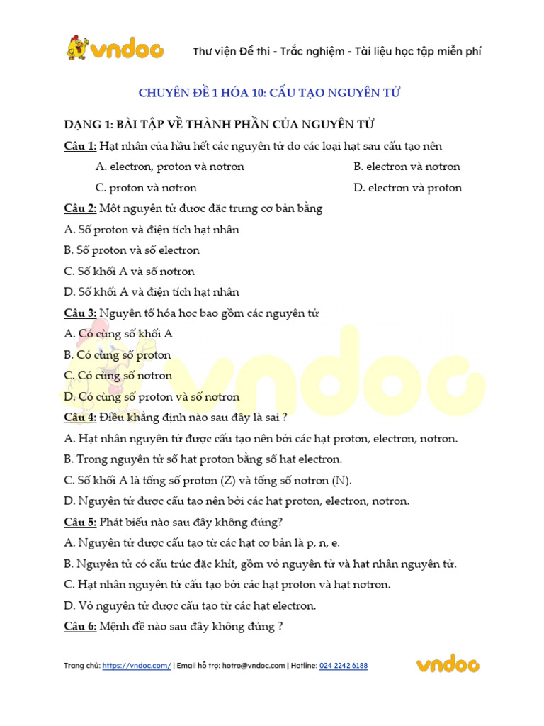 Cac Dang Bai Tap Chuong 1 Cau Tao Nguyen Tu | PDF