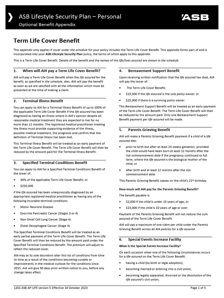 Term Life Cover Benefit | PDF | Insurance | Cancer