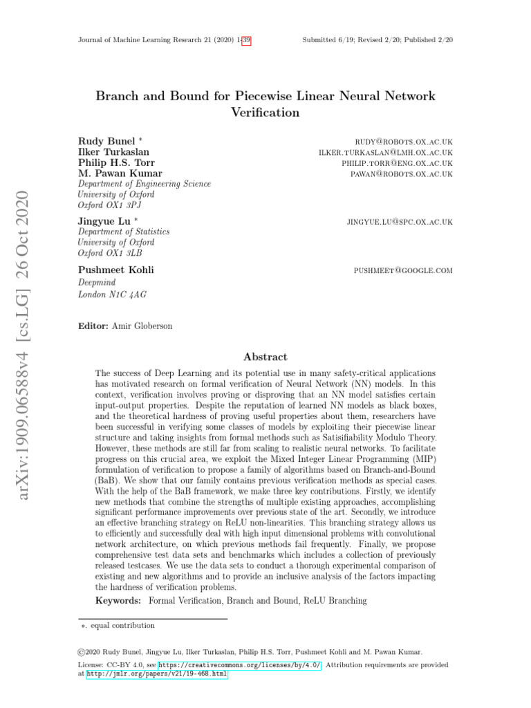 Branch and Bound For Piecewise Linear Neural Network Verification | PDF | Formal Verification ...