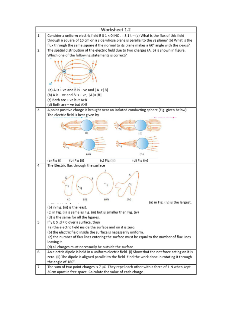 Worksheet 1.2 | PDF | Force | Electric Field