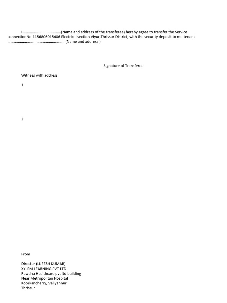 KSEB Ownership Transfer Consent Letter | PDF