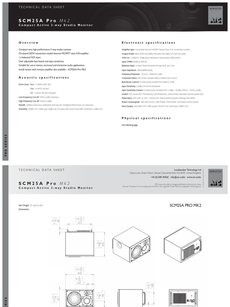 ATC SCM25A Pro Mk2 Datasheet | PDF | Amplifier | Loudspeaker
