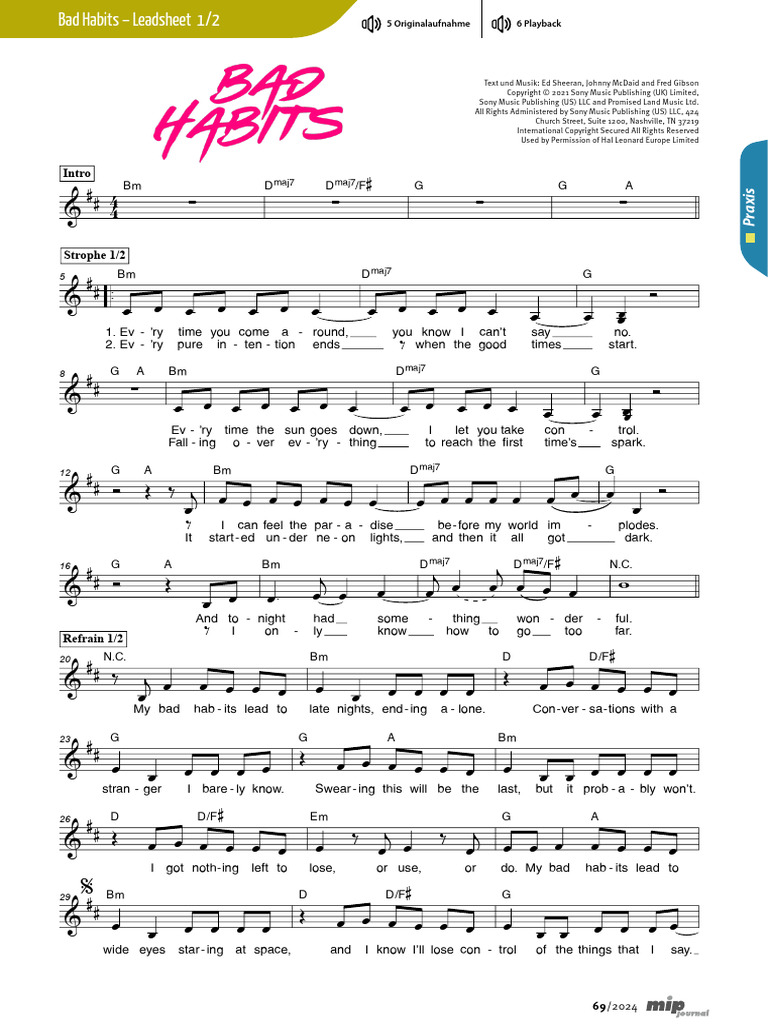 Bad Habits (Ed Sheeran) - Leadsheet | PDF | Songs Written | British Music