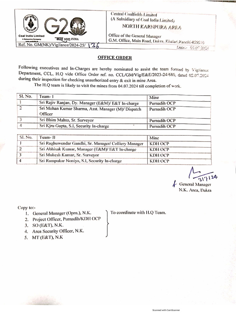 Vigilance Team Visit in NK Area On 04.07.2024 | PDF