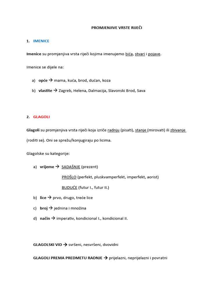 Promjenjive Vrste Riječi | PDF