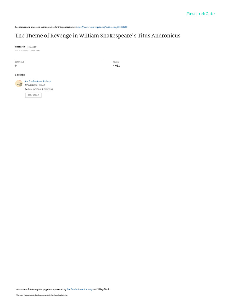 Revenge in Shakespeares Titus Andronicus | PDF | William Shakespeare ...