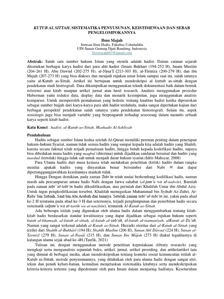 Al-Kutub as-Sittah: Sistematis dan Sejarah | PDF
