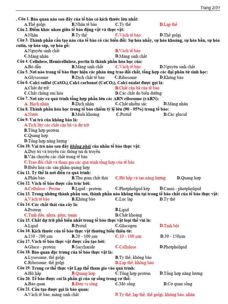 ON TAP - Thuc Vat Duoc - L P VB2 - ĐAP AN | PDF