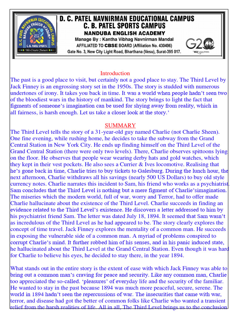 Notes English Class 12 Vistas The Third Level | PDF | Experience