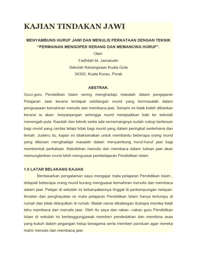 KAJIAN TINDAKAN JAWI - Contoh | PDF | Seni & Disiplin Bahasa ...