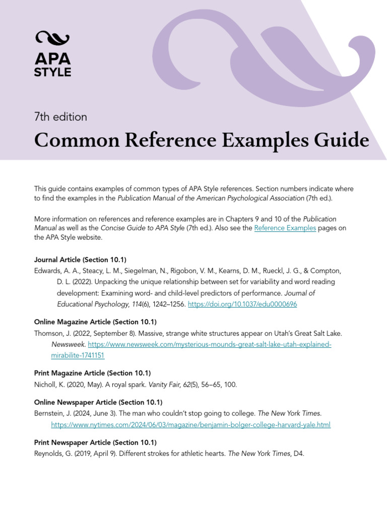 reference-examples | PDF | Apa Style | American Psychological Association