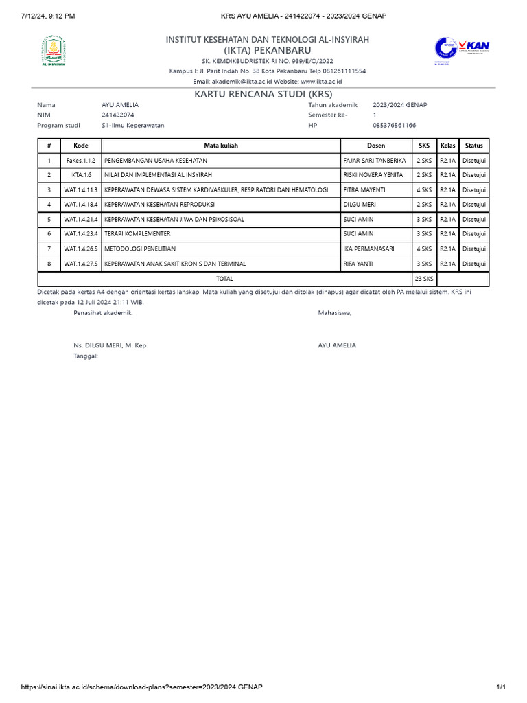 KRS Ayu Amelia - 241422074 - 2023 - 2024 Genap | PDF