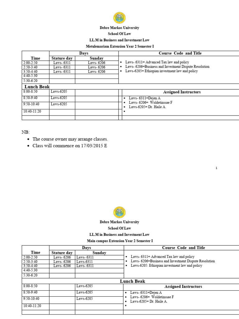 Tentative Class Schedule Business and Investmetn and Human Right | PDF ...