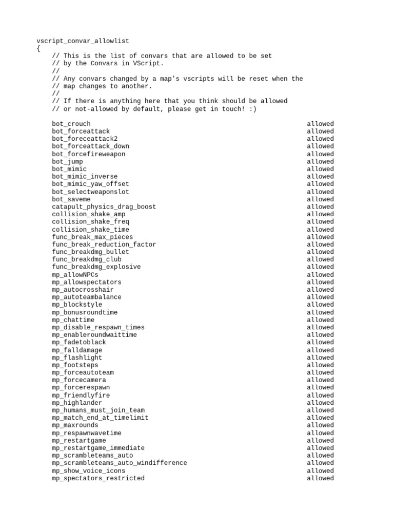 Vscript Convar Allowlist | PDF