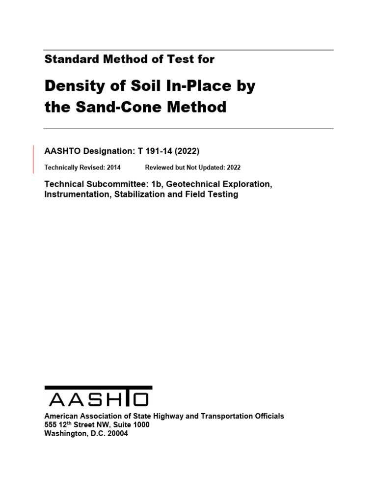 Aashto T191-14 (2022) | PDF | Density | Soil