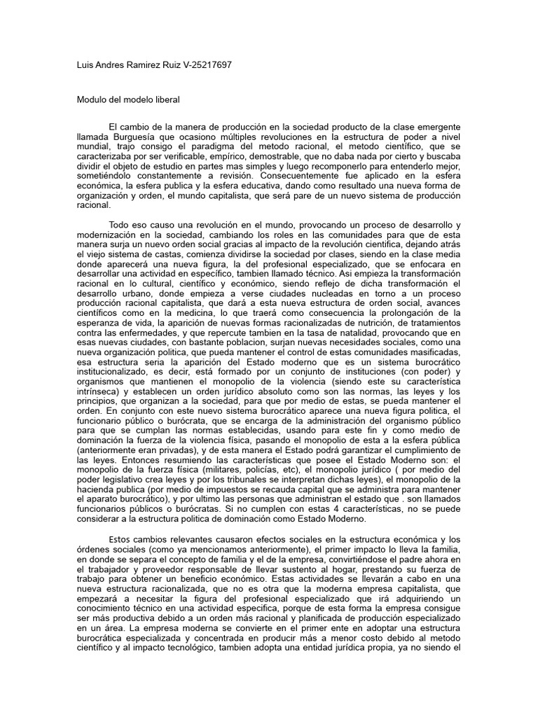 El Modelo Liberal | PDF | Estado (política) | Burocracia