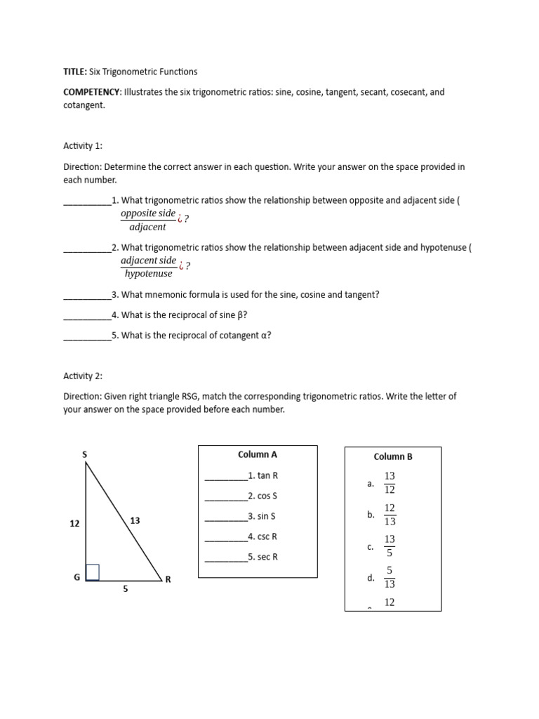 Mother's Assessment For 4th Quarter Part 1 | PDF | Trigonometric ...