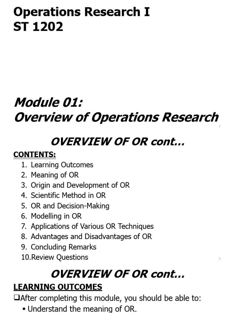 ST1202 - 01 - Overview of Operations Research-1 | PDF | Conceptual ...