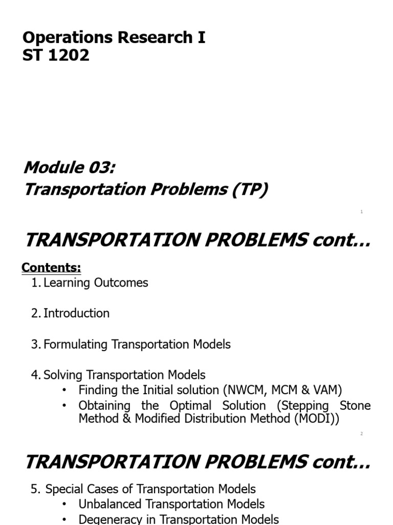 ST1202 03 Transportation Models | PDF | Mathematical Optimization ...