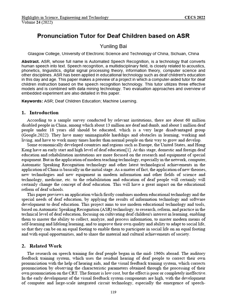 Pronunciation Tutor For Deaf Children Based On ASR | PDF | Speech Recognition | Support Vector ...