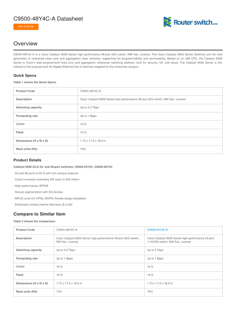 c9500 48y4c A Datasheet | PDF | Network Switch | Computer Networking