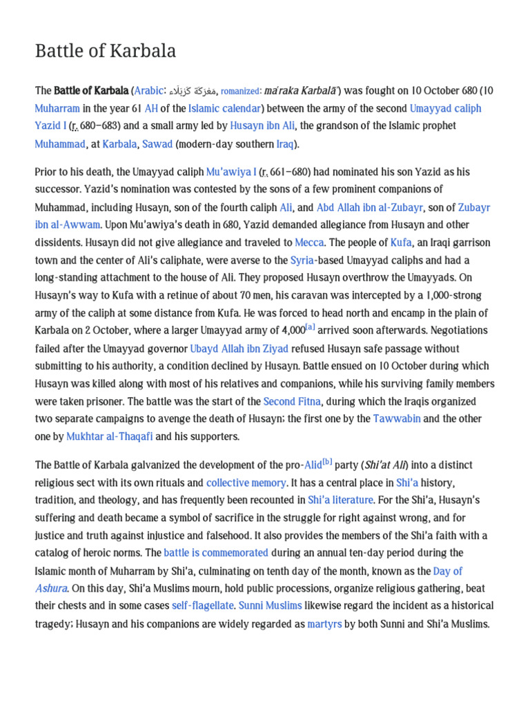 Battle of Karbala: Key Events and Impact | PDF | Husayn Ibn Ali | Shia ...