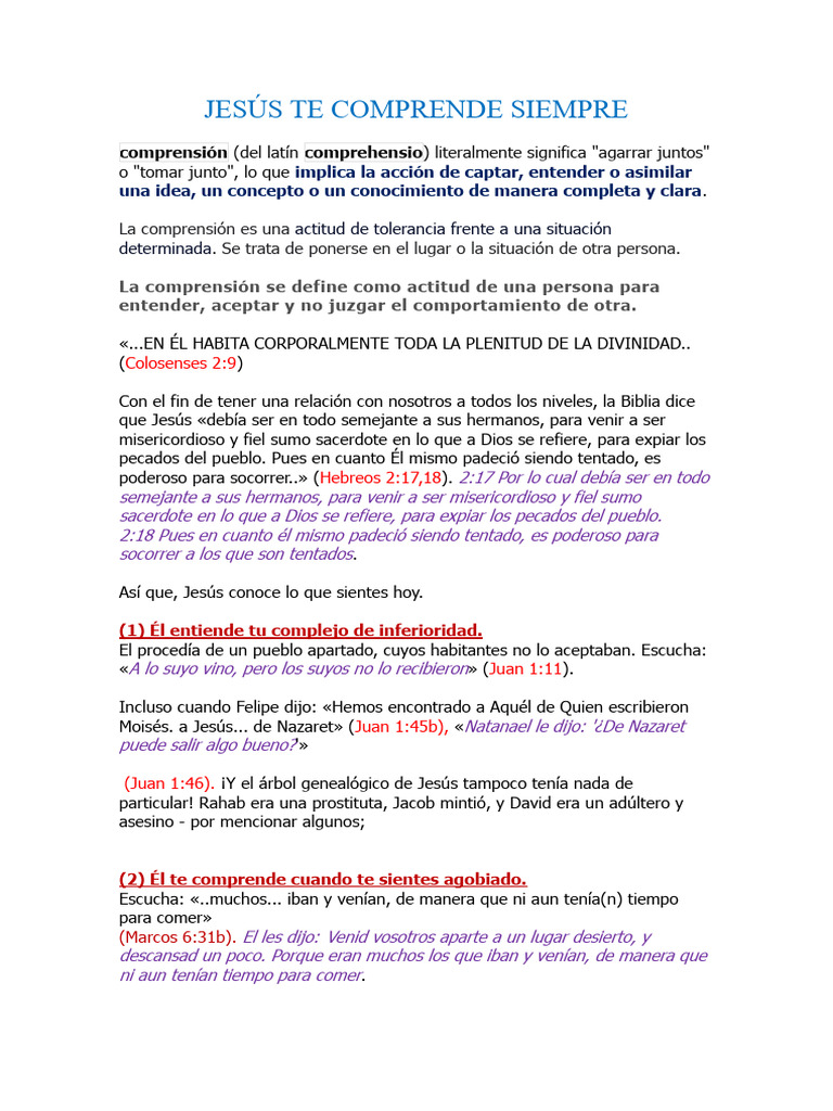 Jesús Te Comprende Siempre | PDF | Jesús | Pecado