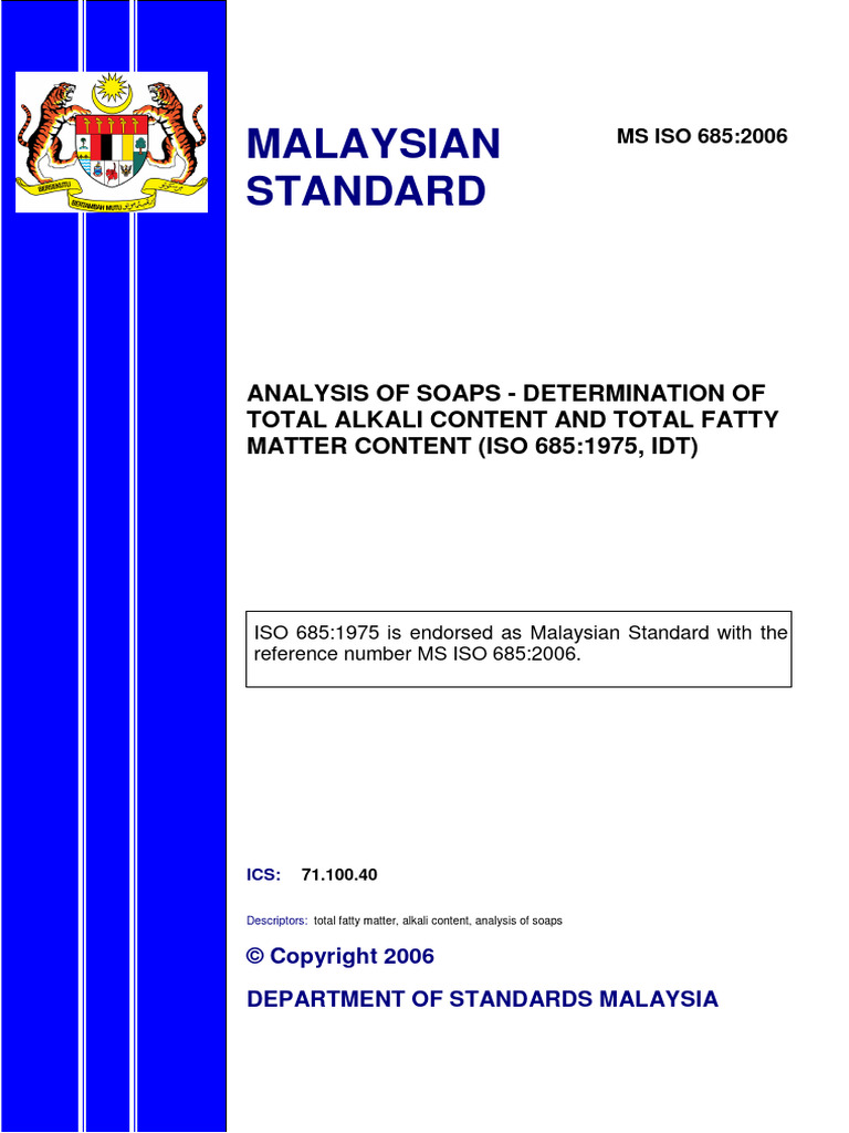 ISO 685 - 1975 - Total Fatty Matter in Soap | PDF | Standardization ...