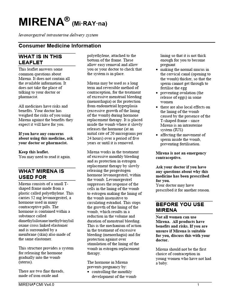 Mirena | PDF | Pregnancy | Combined Oral Contraceptive Pill