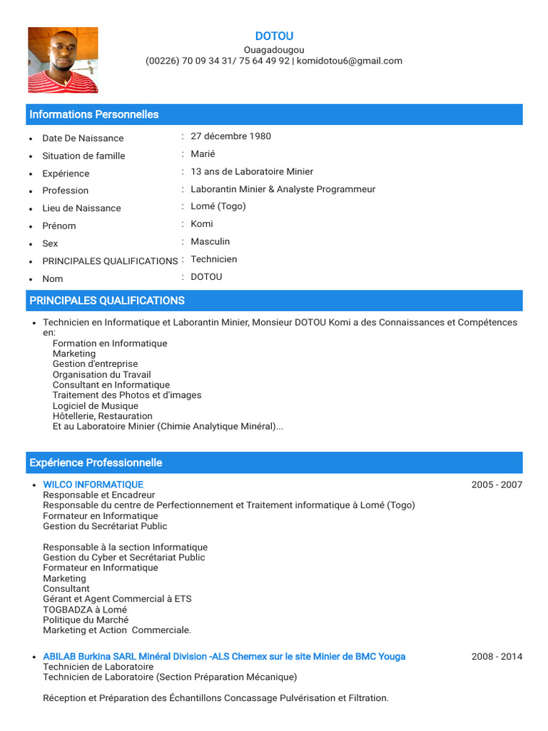 CV de Komi Dotou, Analyste Programmeur | PDF | Informatique | Windows Vista