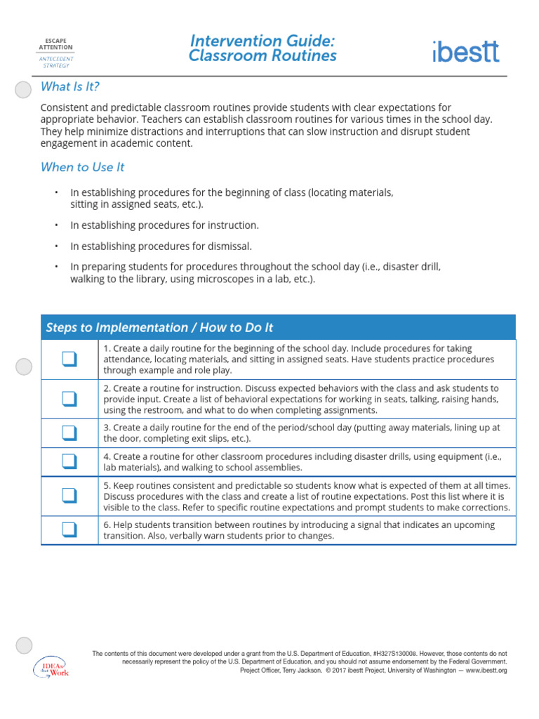 Classroom Routines Pdf Classroom