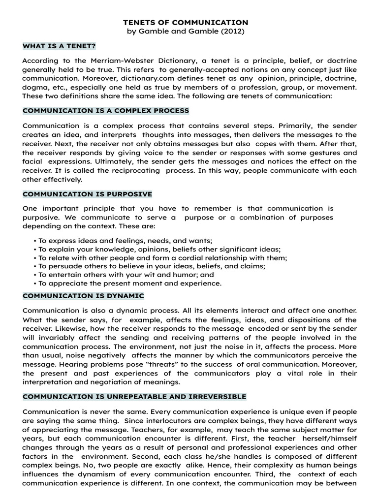 Tenets of Communication | Download Free PDF | Communication | Experience