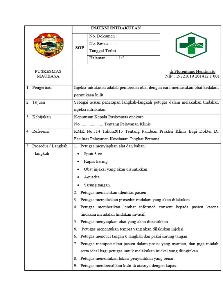 SOP Injeksi IC | PDF | Sains & Matematika