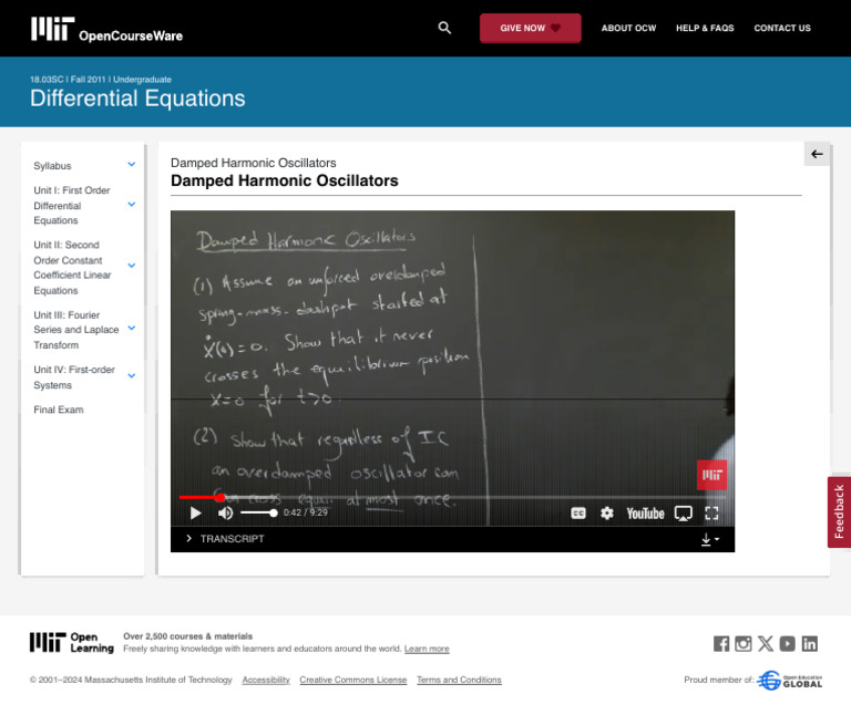 Damped Harmonic Oscillators Differential Equations Mathematics MIT ...