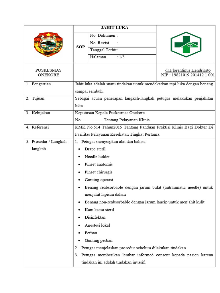 SOP Jahit Luka | PDF