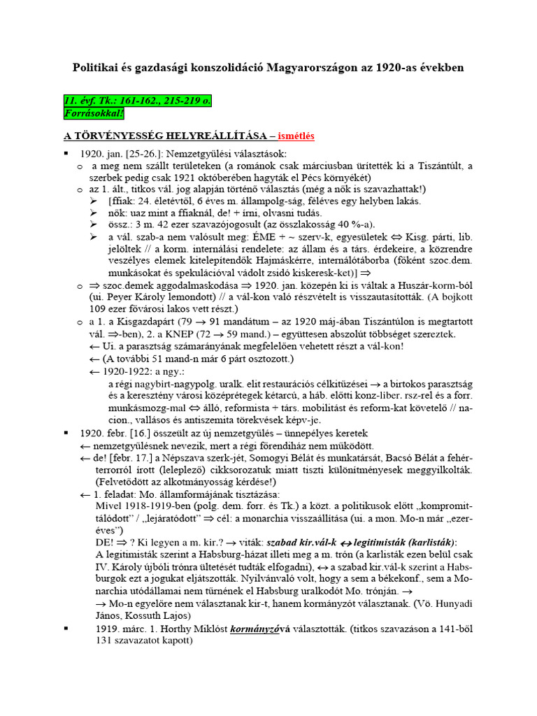 Politikai Es Gazd Konszolidacio Mo N Az 1920 As Evekben | PDF