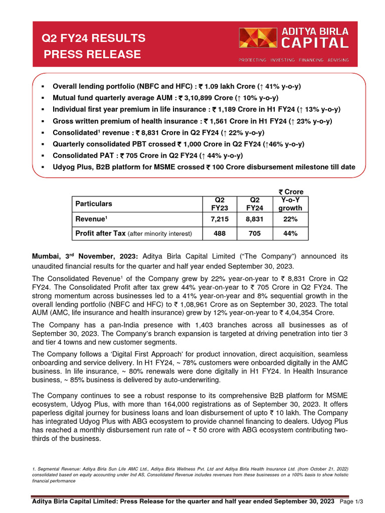 Q2 FY24 Financial Results Overview | PDF | Private Sector | Business