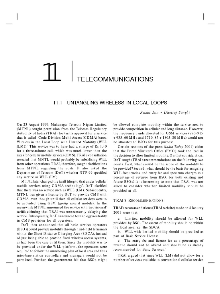 Telecommunications: 11.1 Untangling Wireless in Local Loops | PDF | Radio Spectrum | Auction