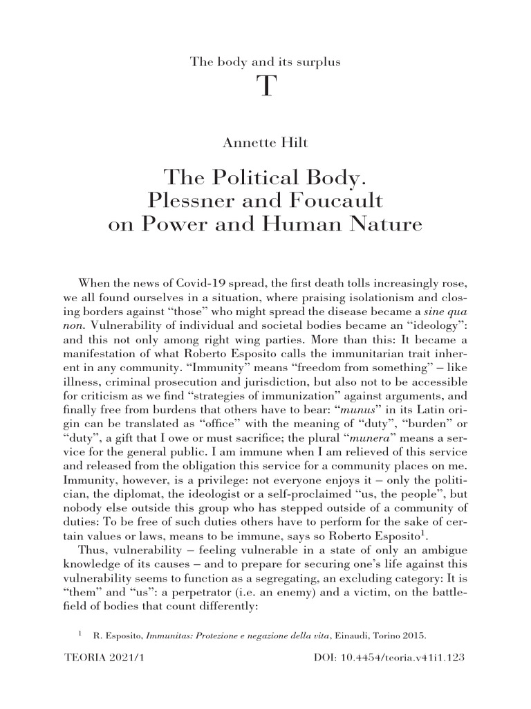 The Political Body. PLESSNER FUKO | PDF | Hermeneutics | Discourse