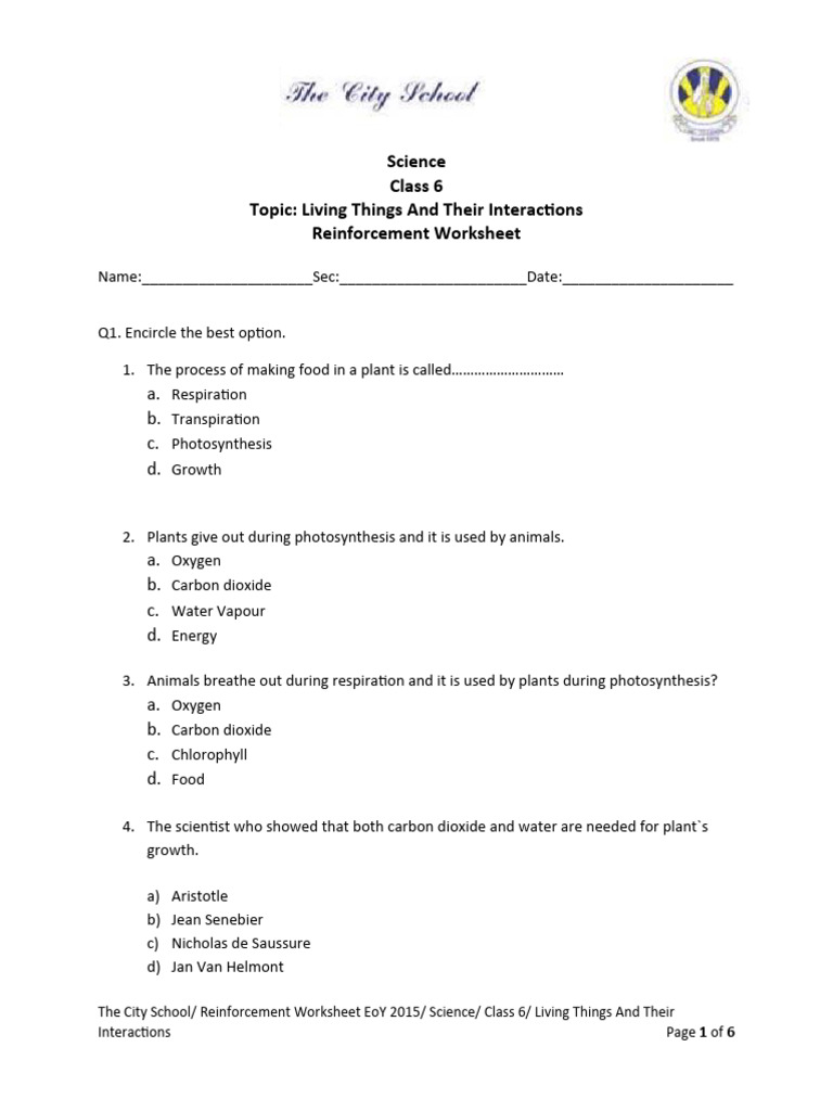 Science Class 6 Living Things and Their Interactions | PDF | Ecosystem ...
