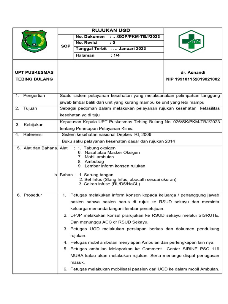 Sop Rujukan Ugd | PDF