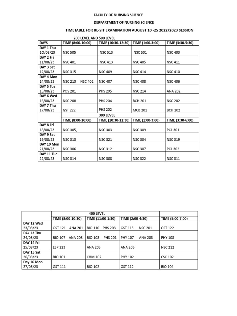 Resit Timetable 1 | PDF