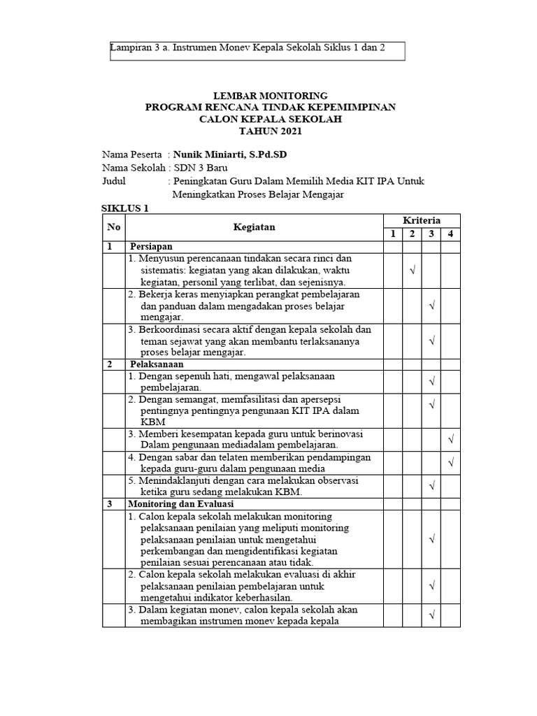 Monev Siklus 1 | PDF