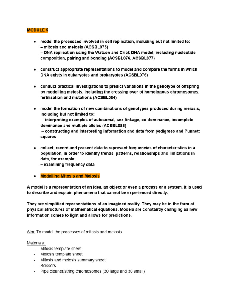 Pracs and Skills Year 12 (Syllabus Outcomes) | PDF | Meiosis | Chromosome