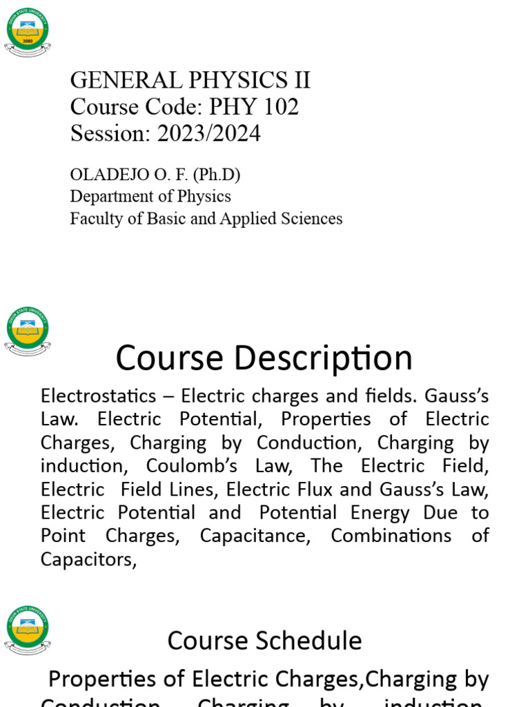 PHY 102 Power Point | PDF | Electric Charge | Capacitance