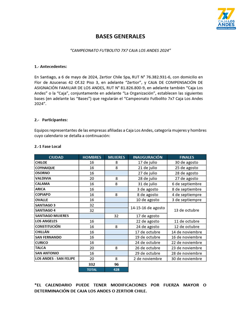 BASES GENERALES 7x7 2024 | PDF | Santiago | Asociación de Futbol