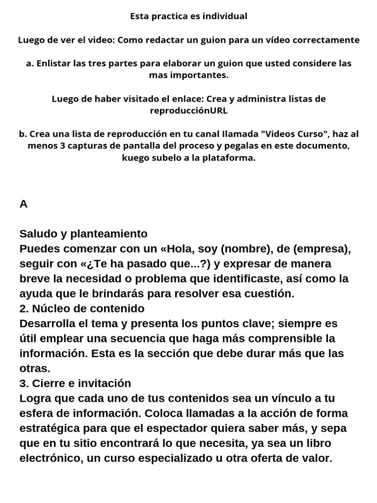 Esta Practica Es Individual Luego de Ver El Video Como Redactar Un ...