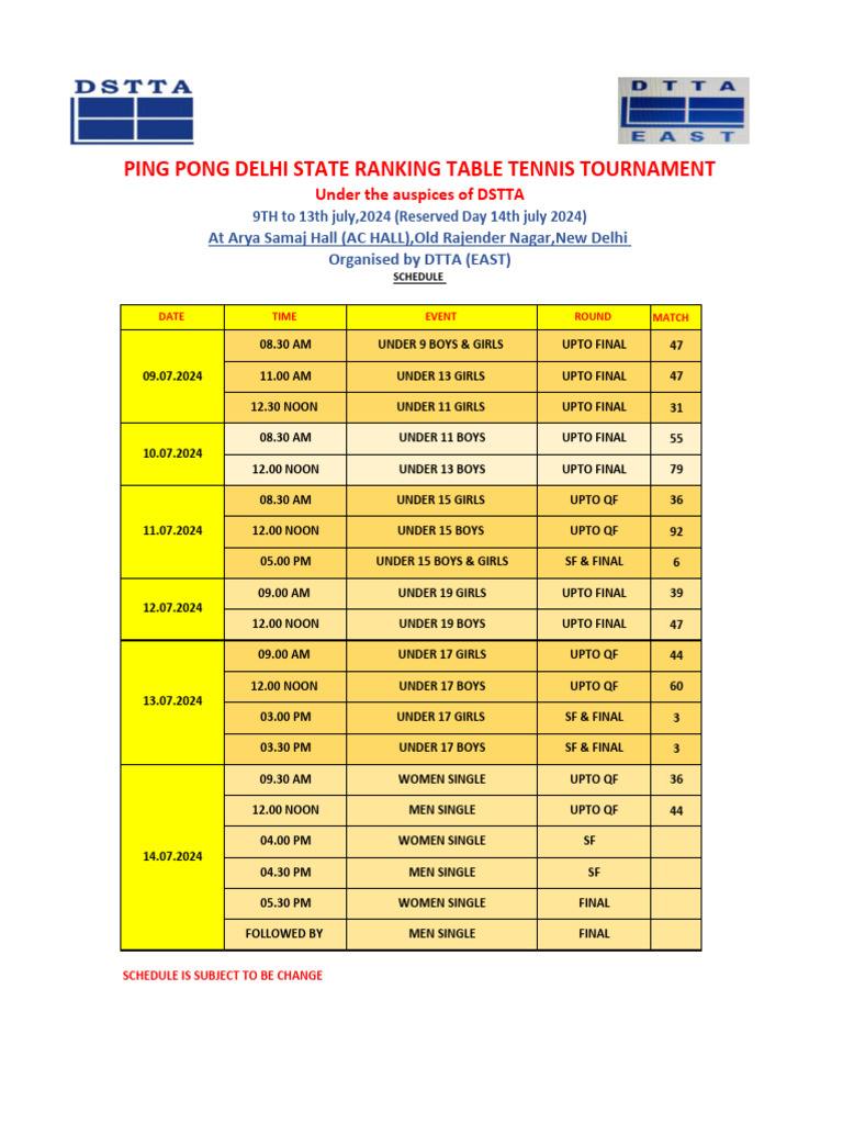 Ping Pong Schedule | PDF