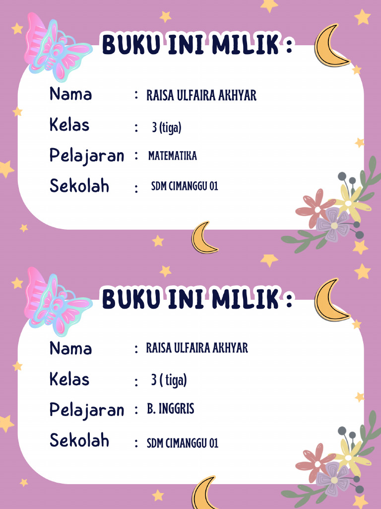 Biru Putih Sederhana Kreatif Angkasa Label Nama Buku - 20240707 ...