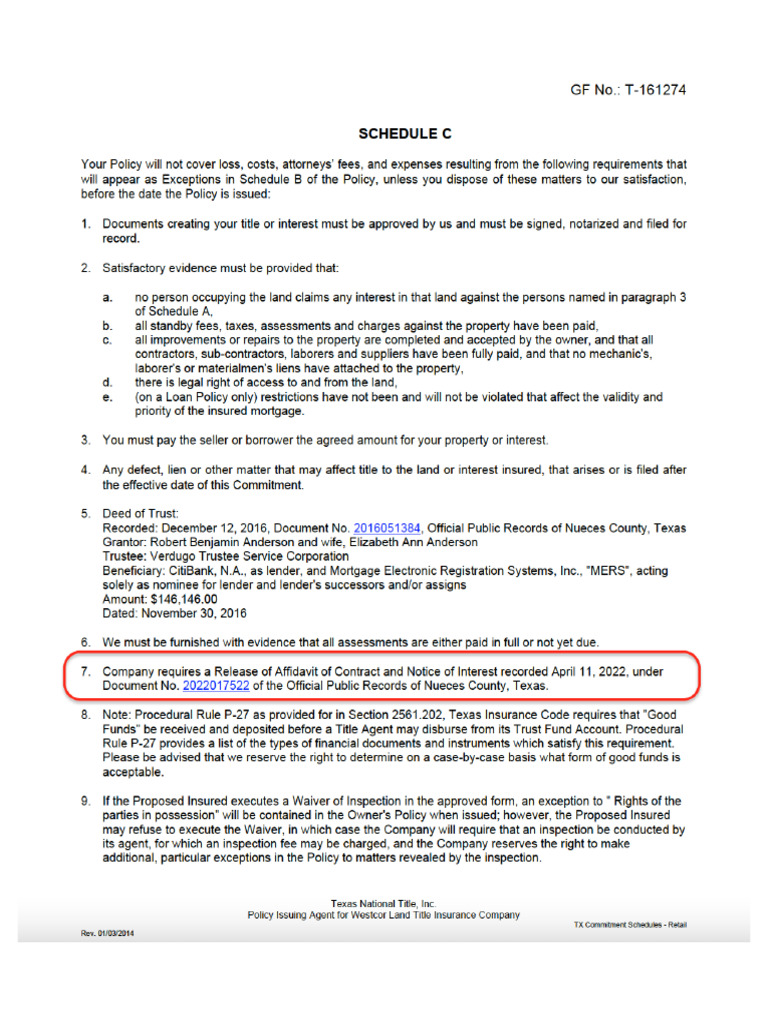 Schedule C - Release of Affidavit Required | PDF